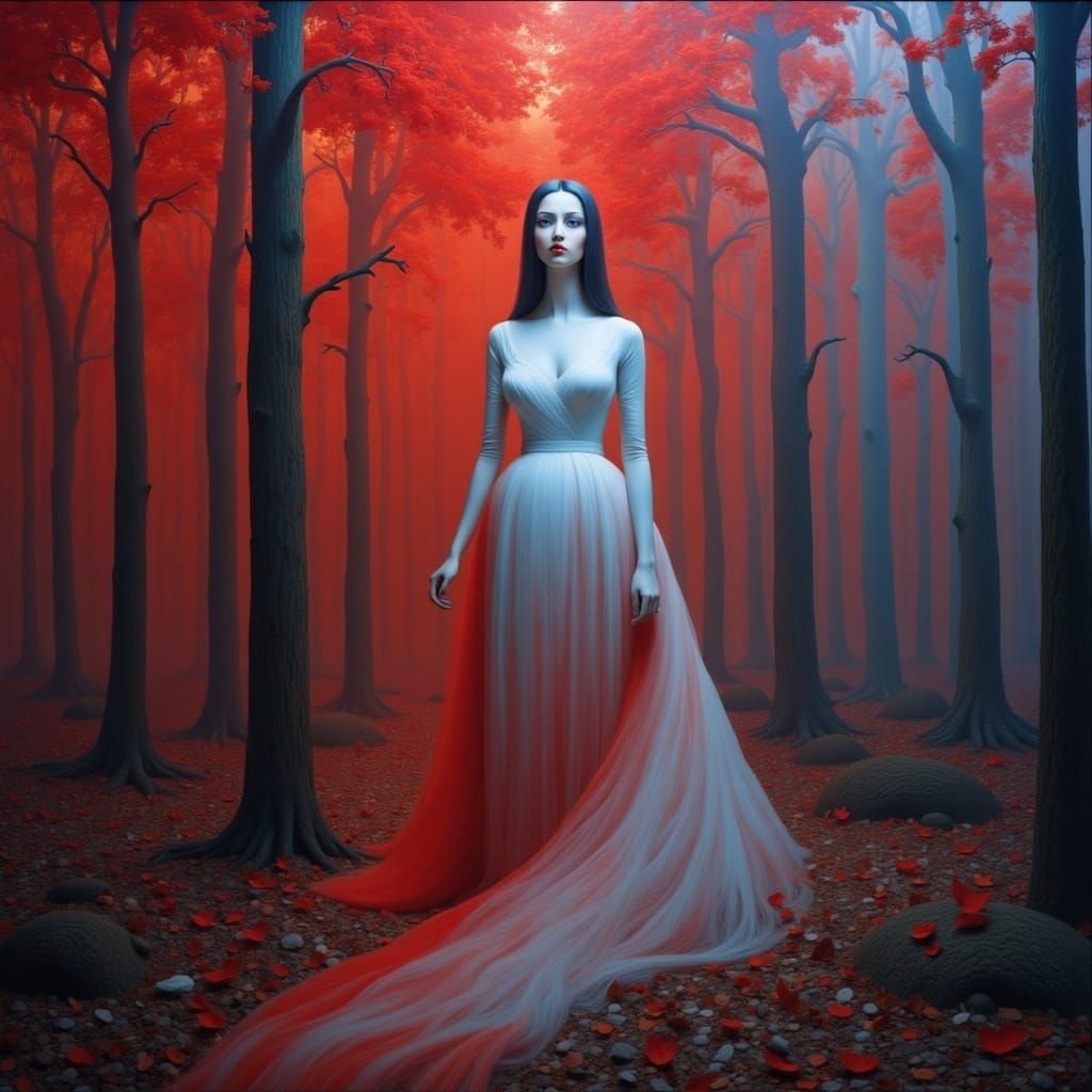 Spectral Woman - Ethereal Female Haunts Surreal Landscape