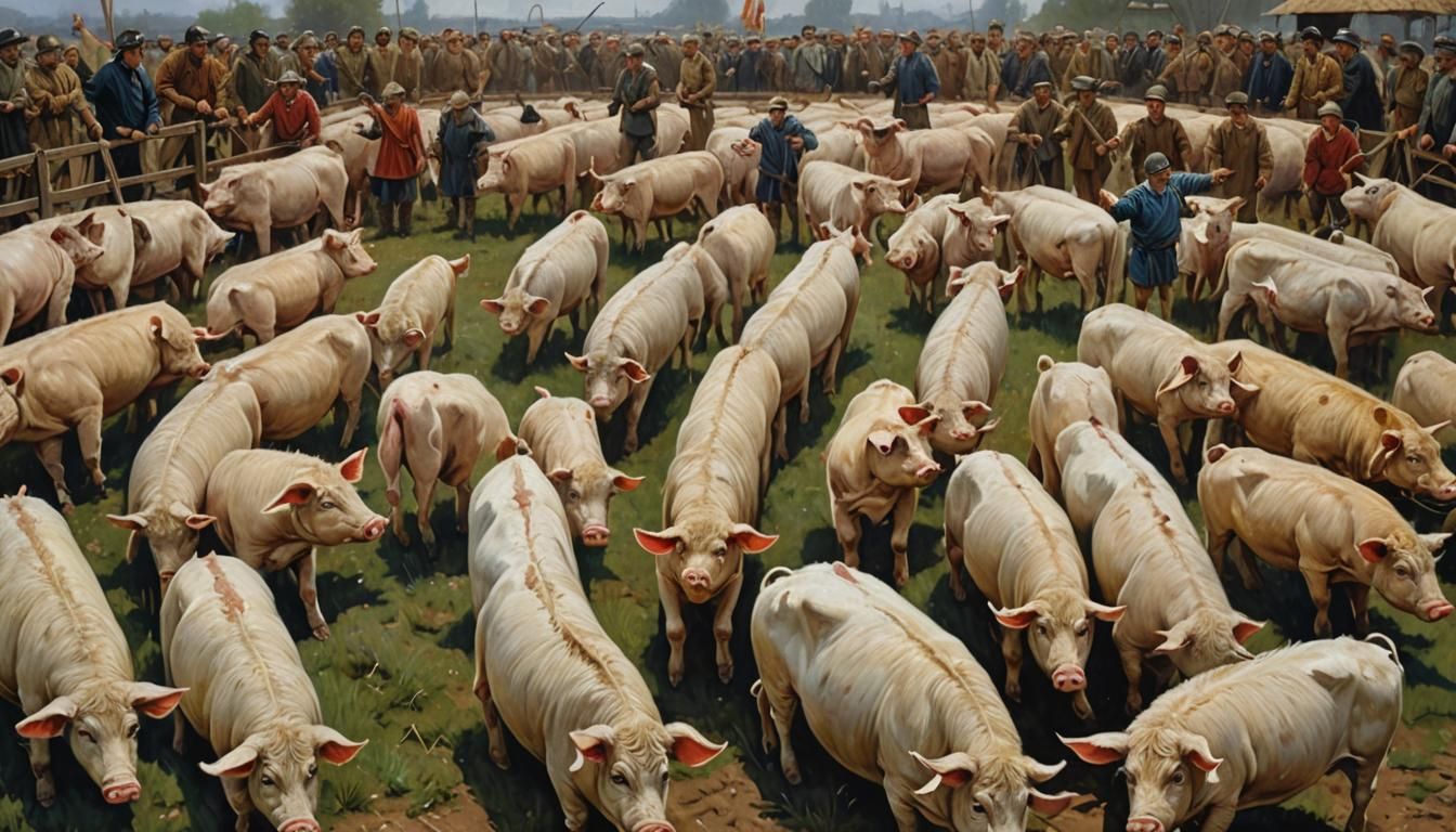 pigs and cows raise their right leg high, this is the Roman salute - AI ...