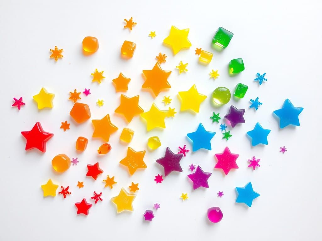 Plain translucent sparkles made of Jell-O, assorted colors ...