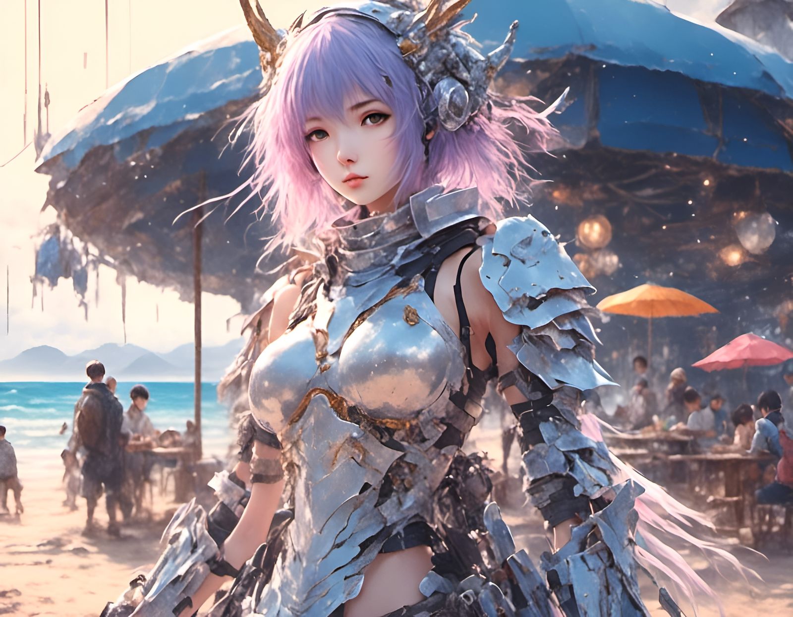 girl shiny knight wearing 4k hdr realistic in beach - AI Generated Artwork - NightCafe Creator