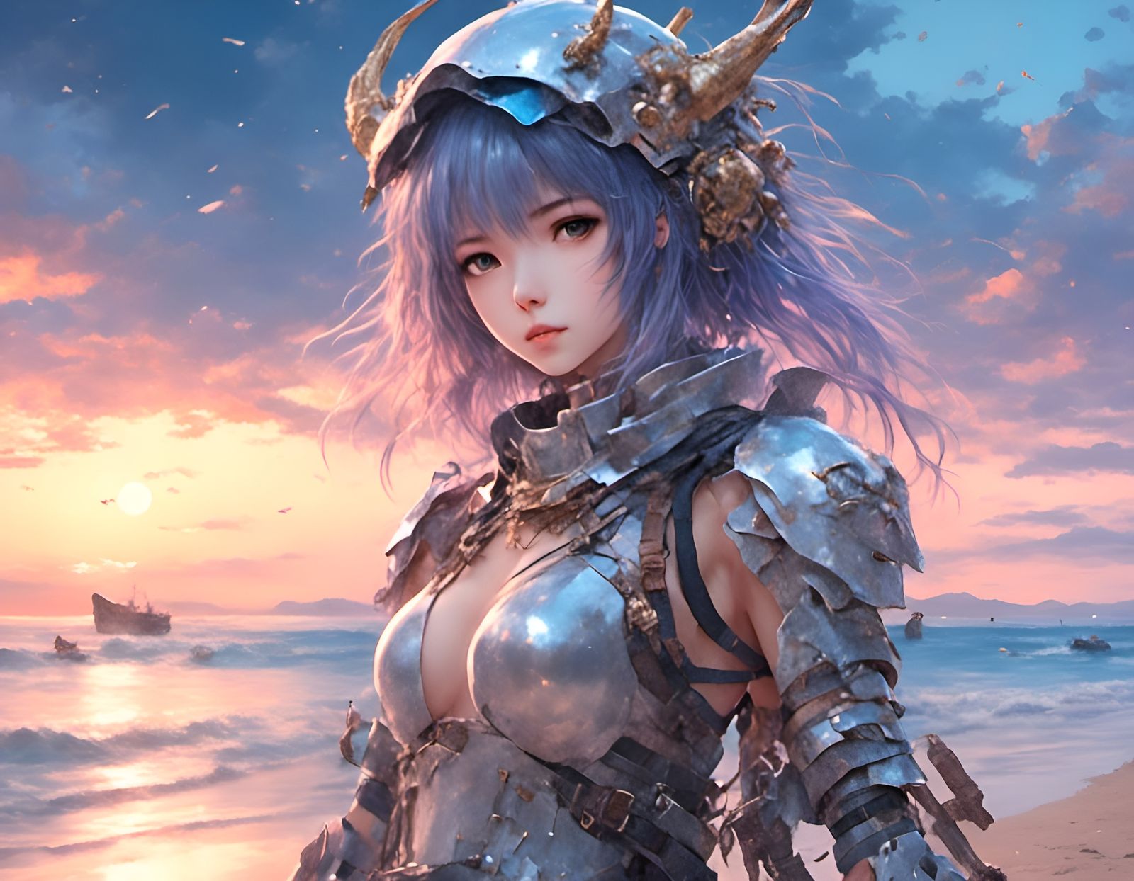 girl shiny knight wearing 4k hdr realistic in beach - AI Generated Artwork - NightCafe Creator