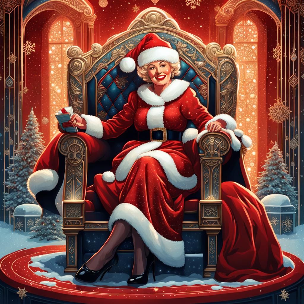 Mrs Claus Pin-Up art deco Splash art intricately detailed Dan Mumford ...