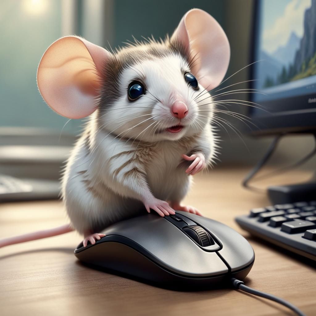 Cute mouse using a computer mouse, adorable, beautifully shot ...