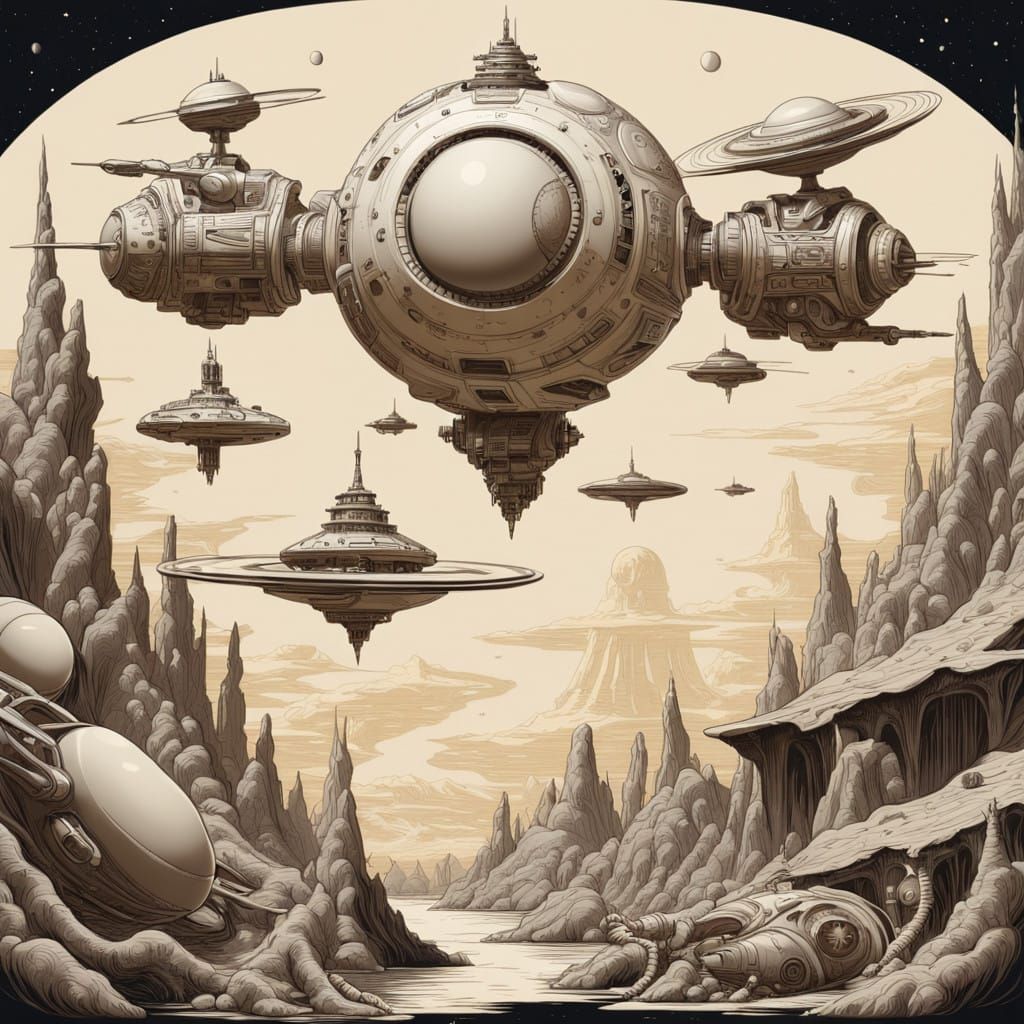 Cosmic Battle in Ivory Carving - AI Art