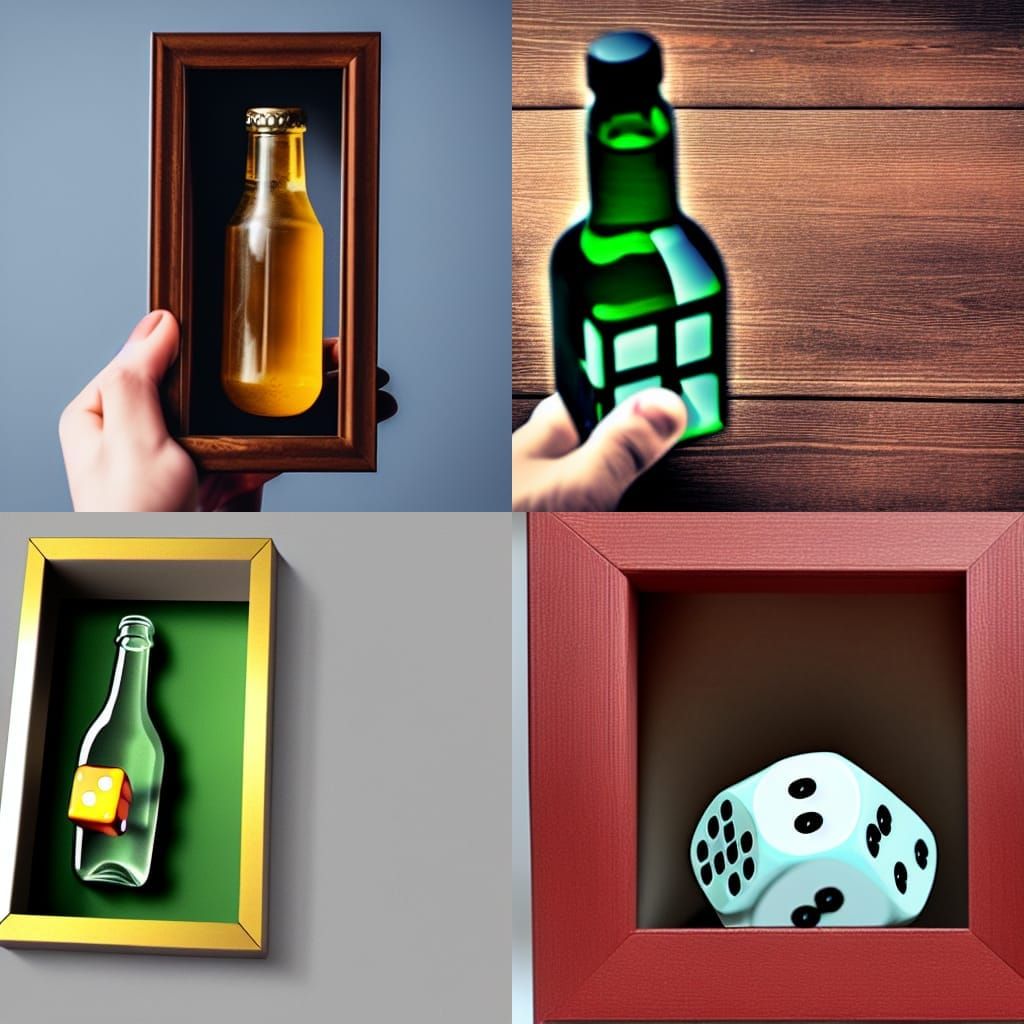 A dice inside a bottle inside a frame, - AI Generated Artwork ...