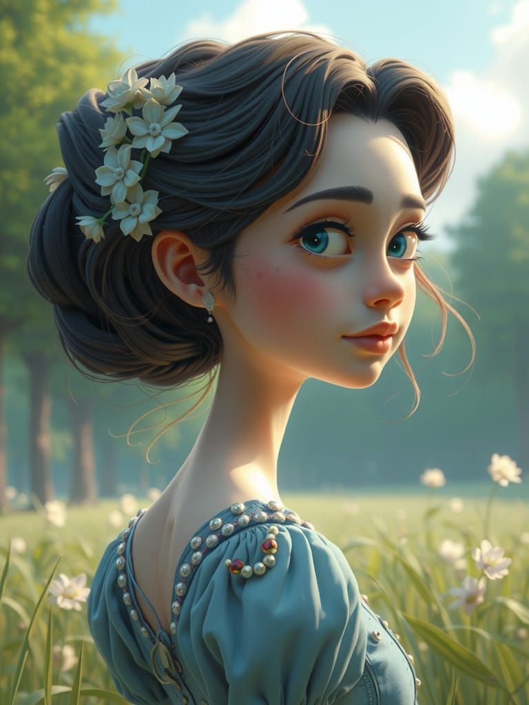 side view from top to bottom, slightly turned head. Cartoon style ...