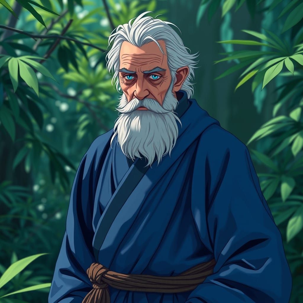 Elderly Scholar Monk of the Cobalt Soul Contemplat... - AI Art