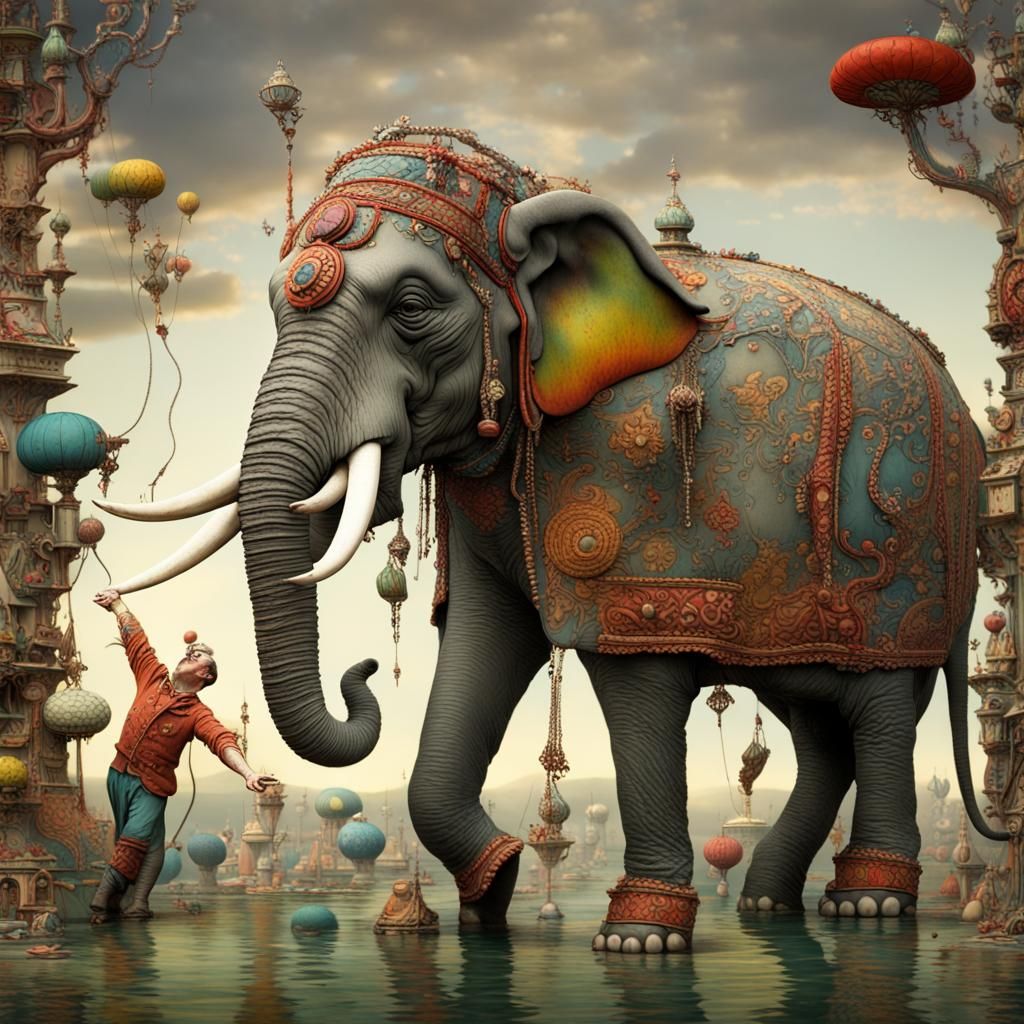 exaggerated pose on claymation elephant, whimsical mad quirky eccentric ...