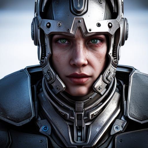 Necromancer, realistic scifi cyberpunk power armor robot, closeup ...