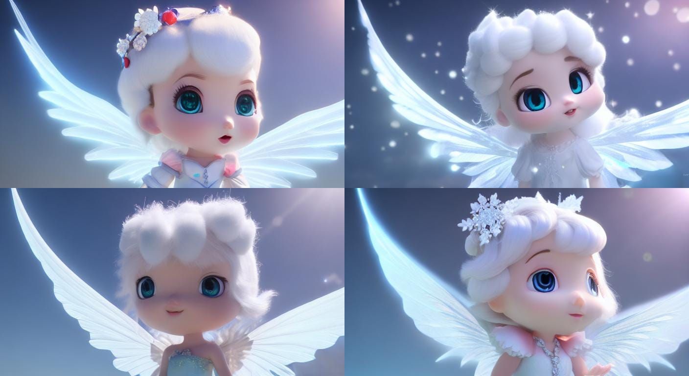 cute kawaii baby white fairy, shiny snow-white fluffy, big bright eyes ...