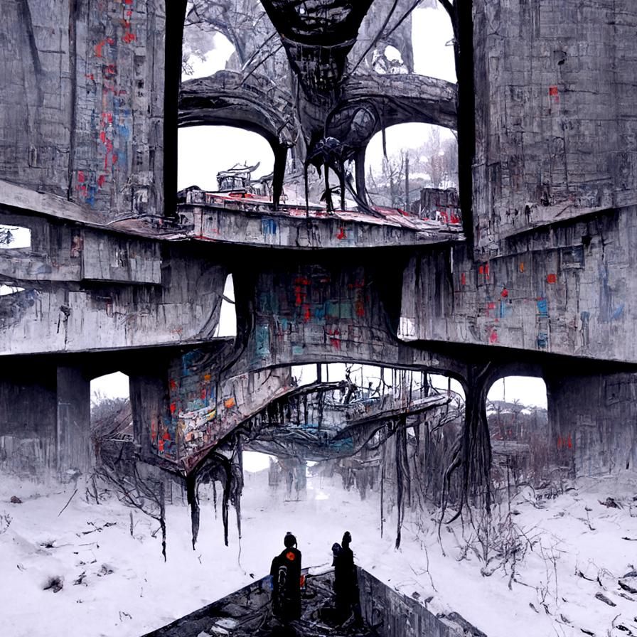 A Creepy and Eerie Dystopian Bridge with Brutalism Architecture - AI ...
