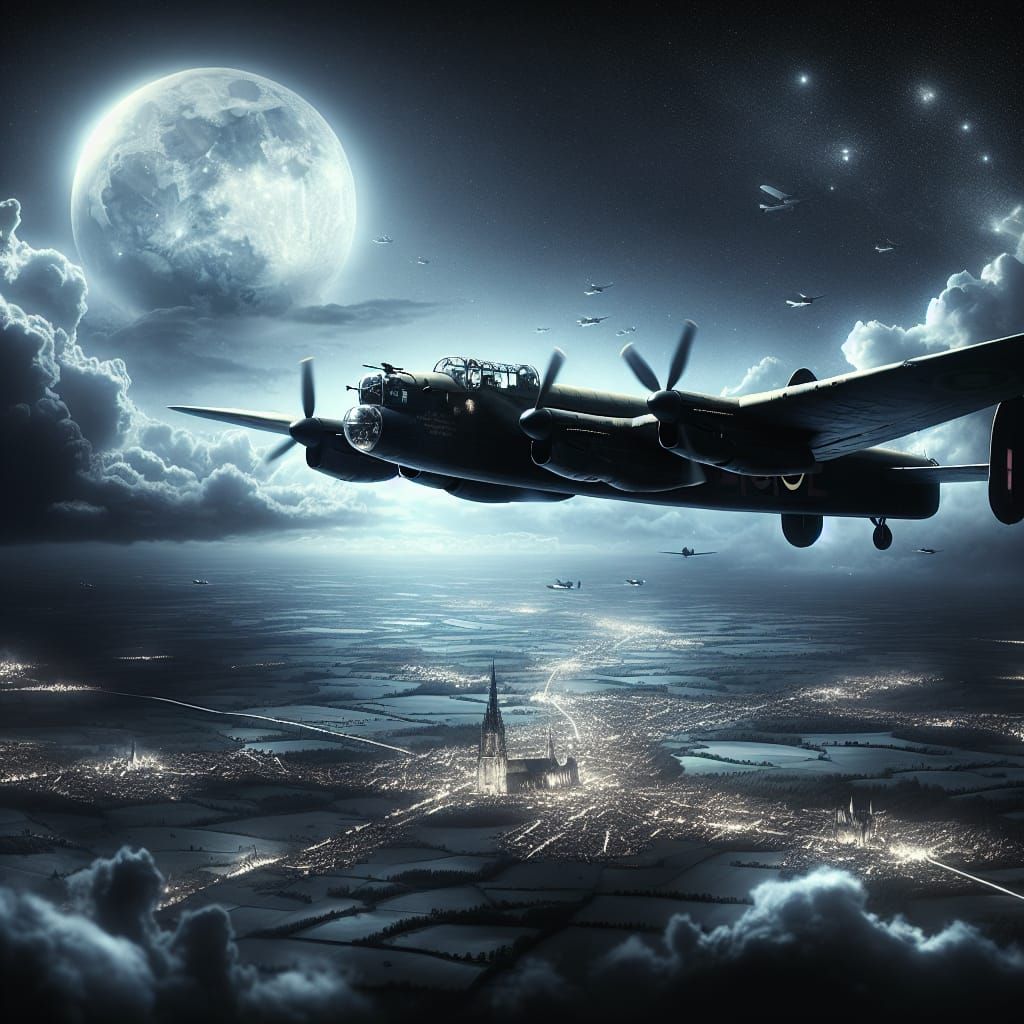 Avro Lancaster Bomber Soars Under Moonlight - AI Art