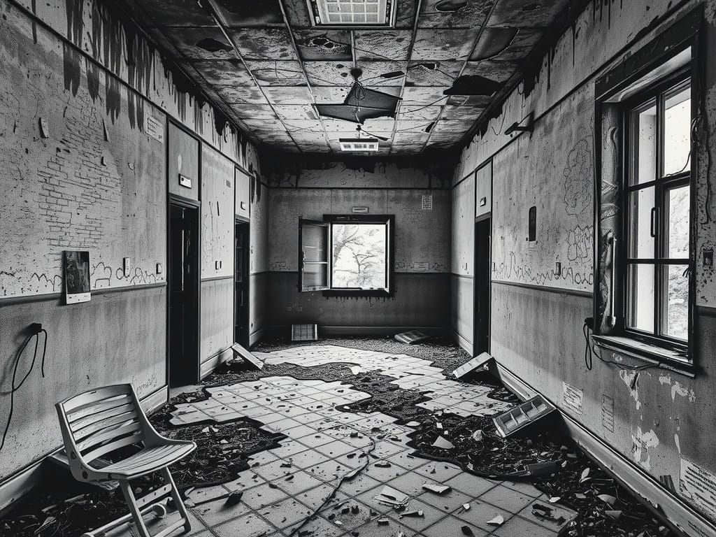 Abandoned Hospital in Liminal Space, Ruin and Deca... - AI Art