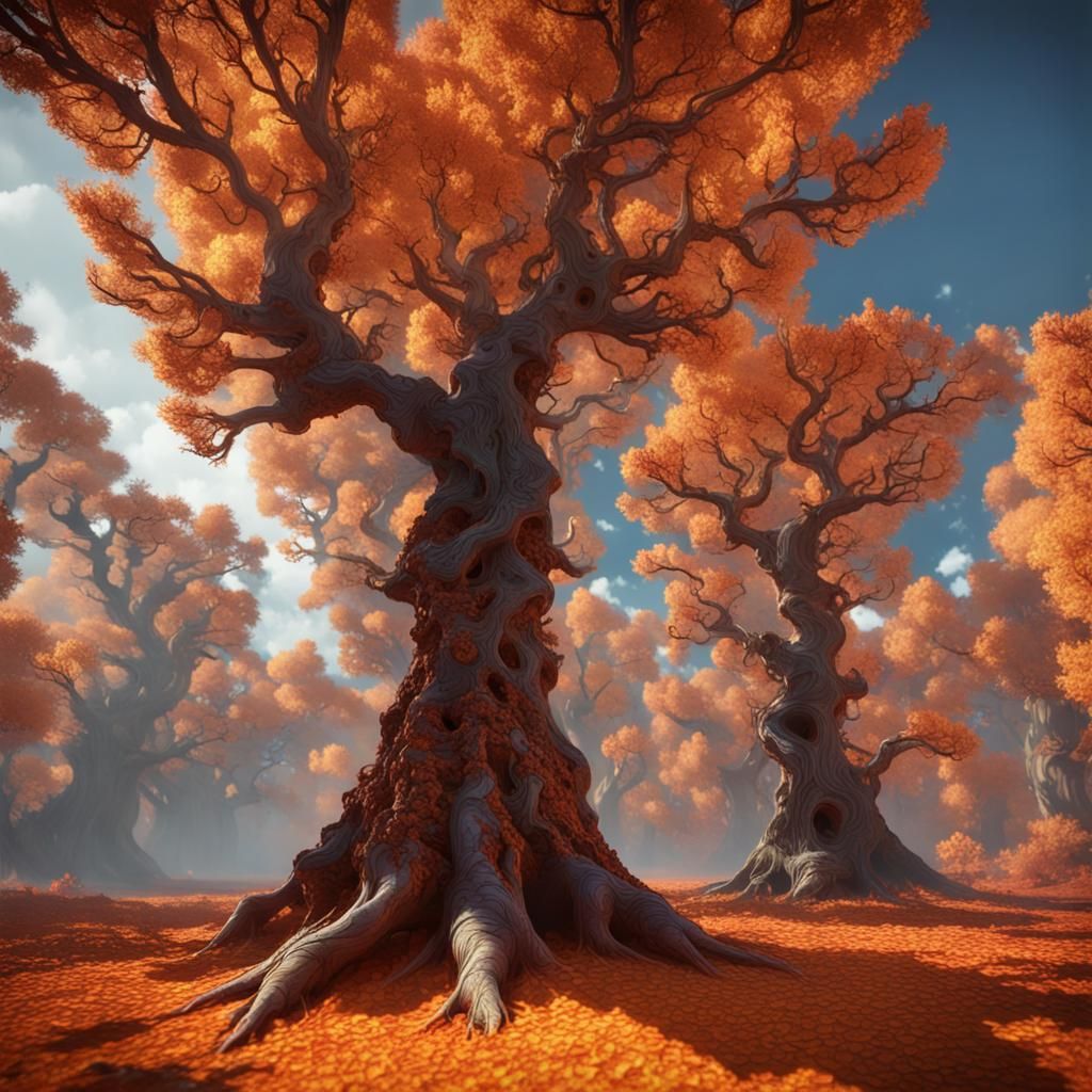 Fiery Mandelbrot trees, fractals in the Fall, decision tree roots, mathematical design - AI ...