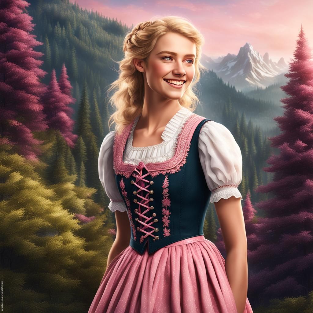 a beautiful 20 year old german woman with blond hair in a buttoned pink ...