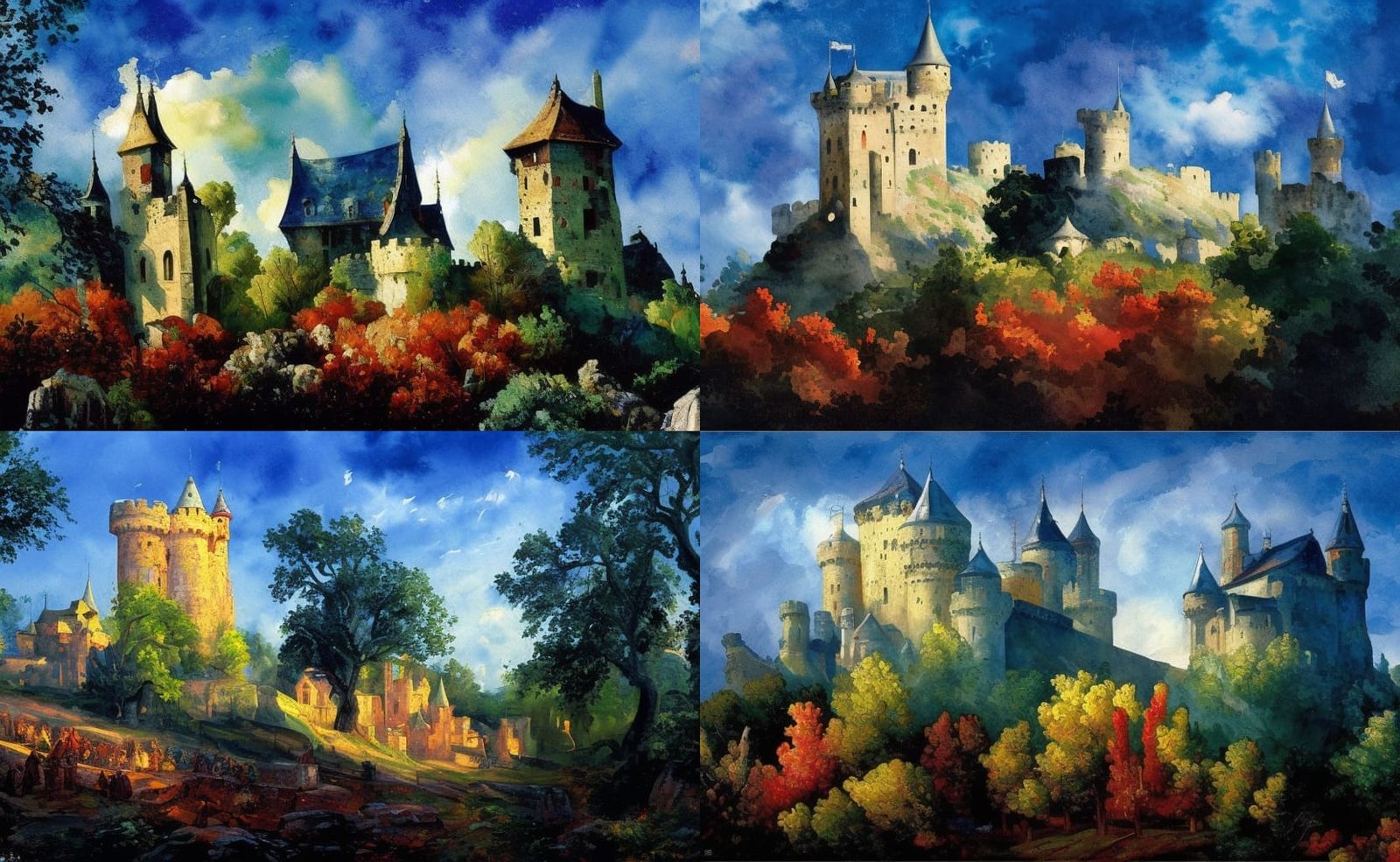 Medieval Castle as Impressionist Gouache Painting - AI Art