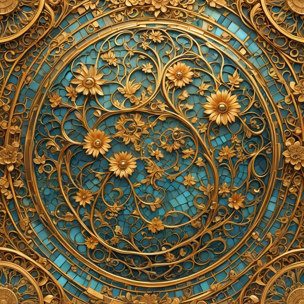 Embossed Gold Art on mosaic glass Sphere - AI Generated Artwork ...