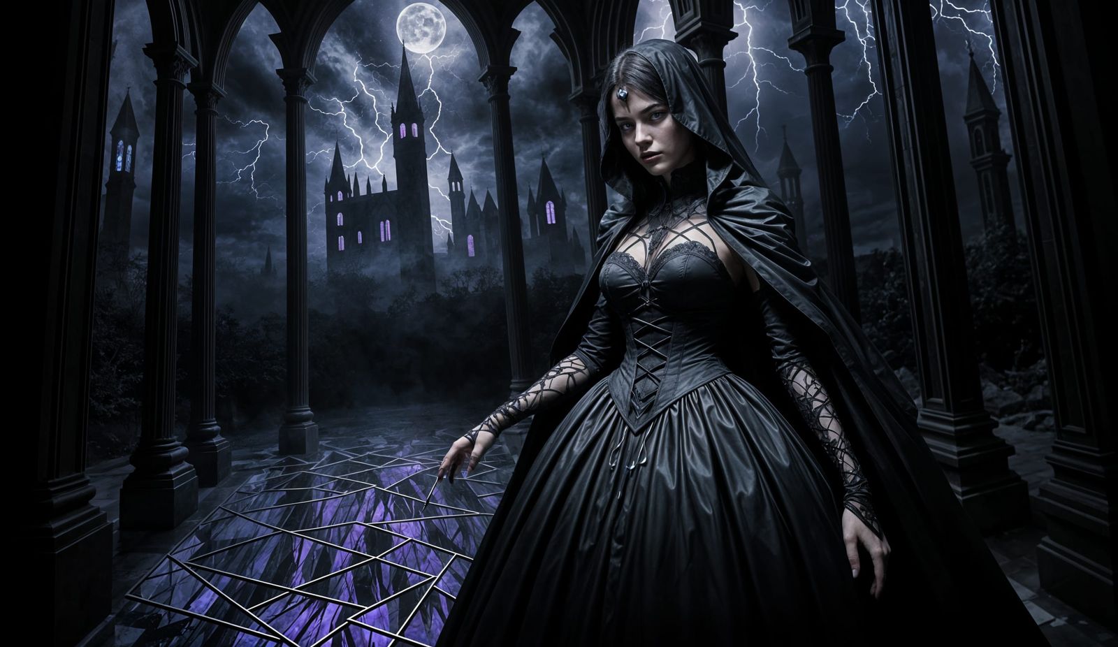 Macabre Moonlit Mystery Under Shattered Glass - AI Art