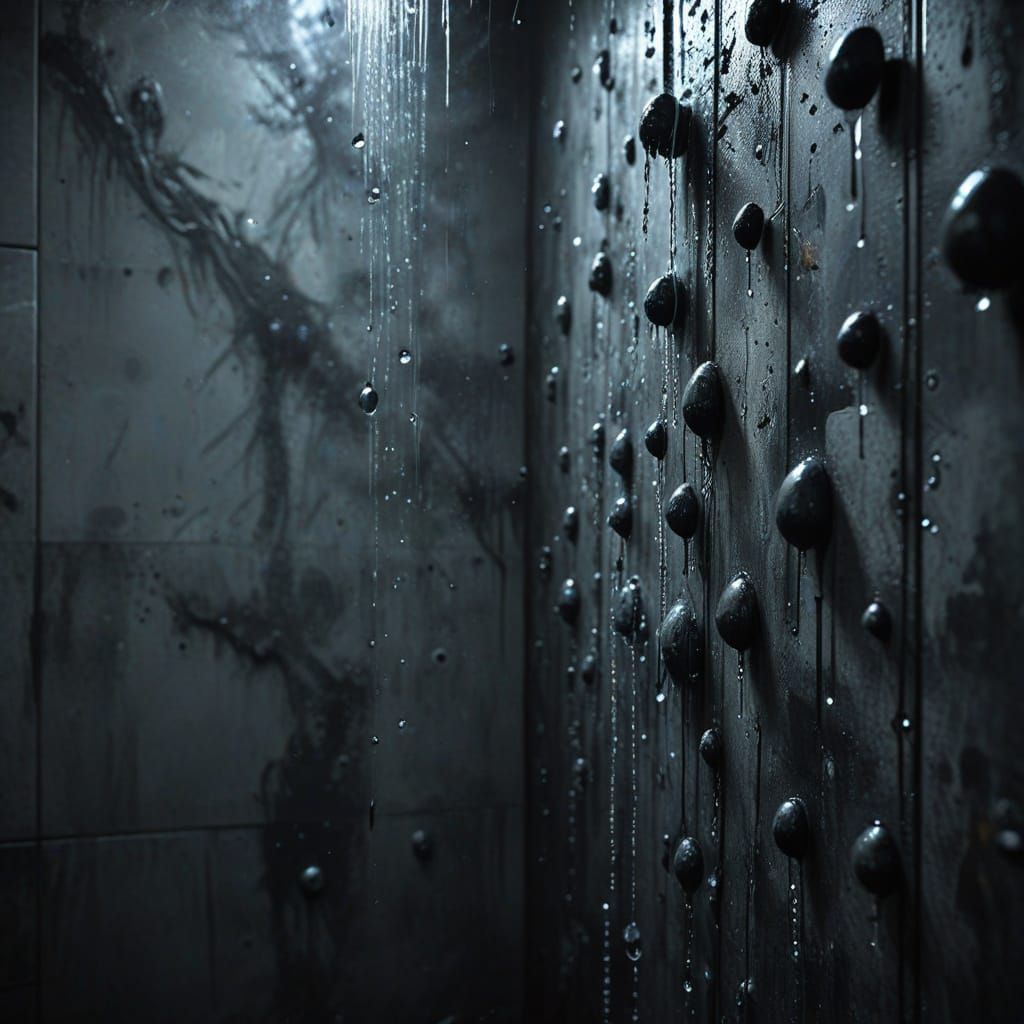 Liminal empty dark grey shower - Surreal Dark Grey Shower wi...