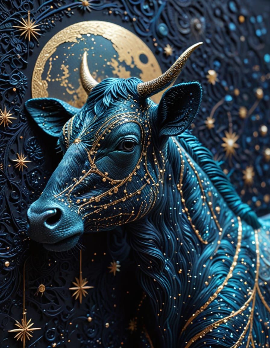 Mooncalf - Embroidery on Lasercut Wood