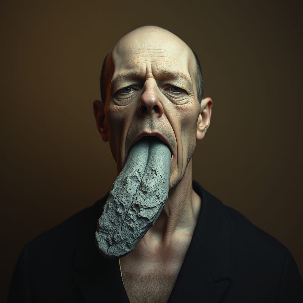 My tongue is hard is stone - Surreal Figure with Stone Tong...