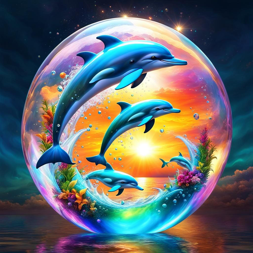 Dolphins inside a splash bubble - AI Generated Artwork - NightCafe Creator