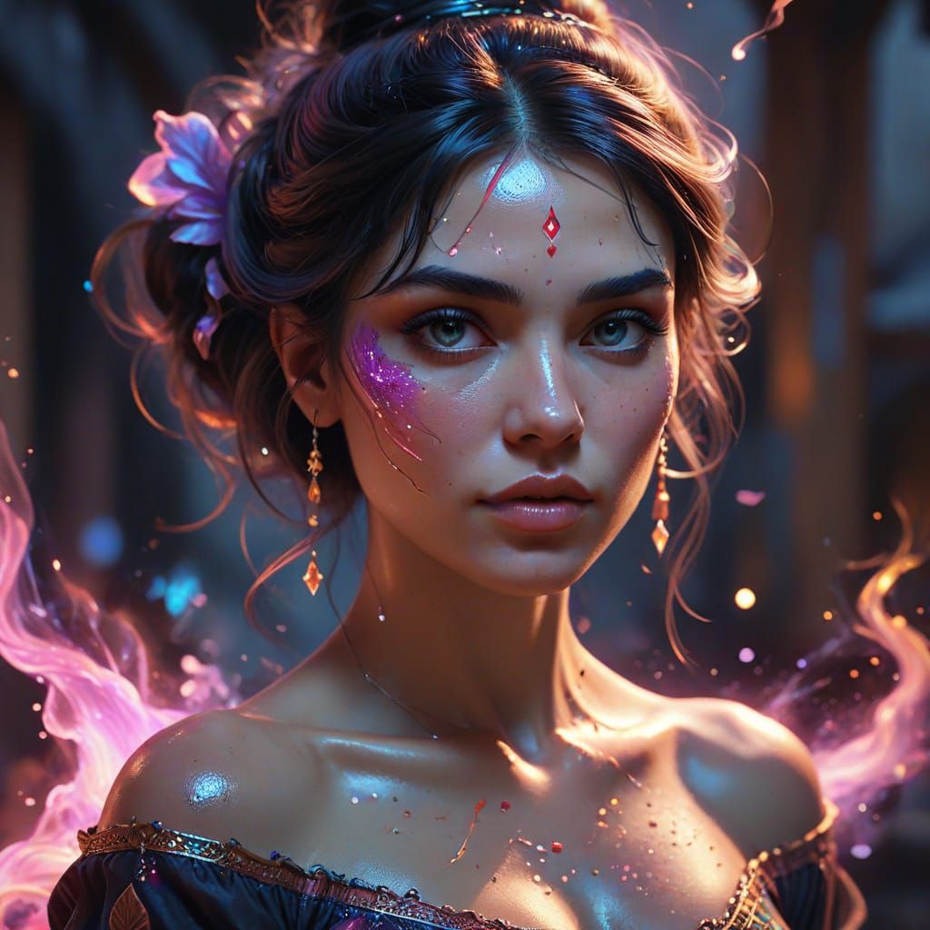 Enchanting Watercolor Portrait of a Flirty Genie i... - AI Art