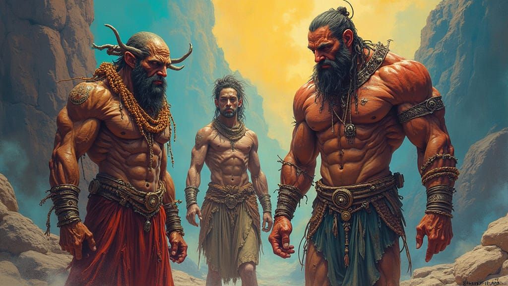 Heroic, Chested Characters in a Vibrant, High-Fant... - AI Art