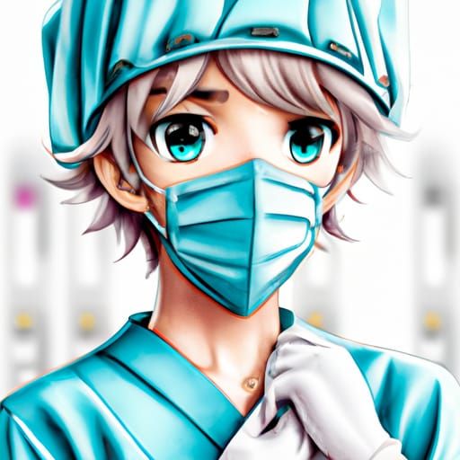 an illistration of an adorable male surgical nurse with big brown eyes ...