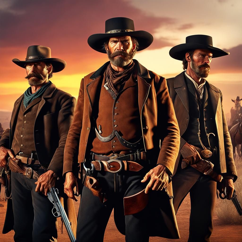 Two Sunset riders, live action, 4k, Old west, 'Huge Jackman' with beard ...