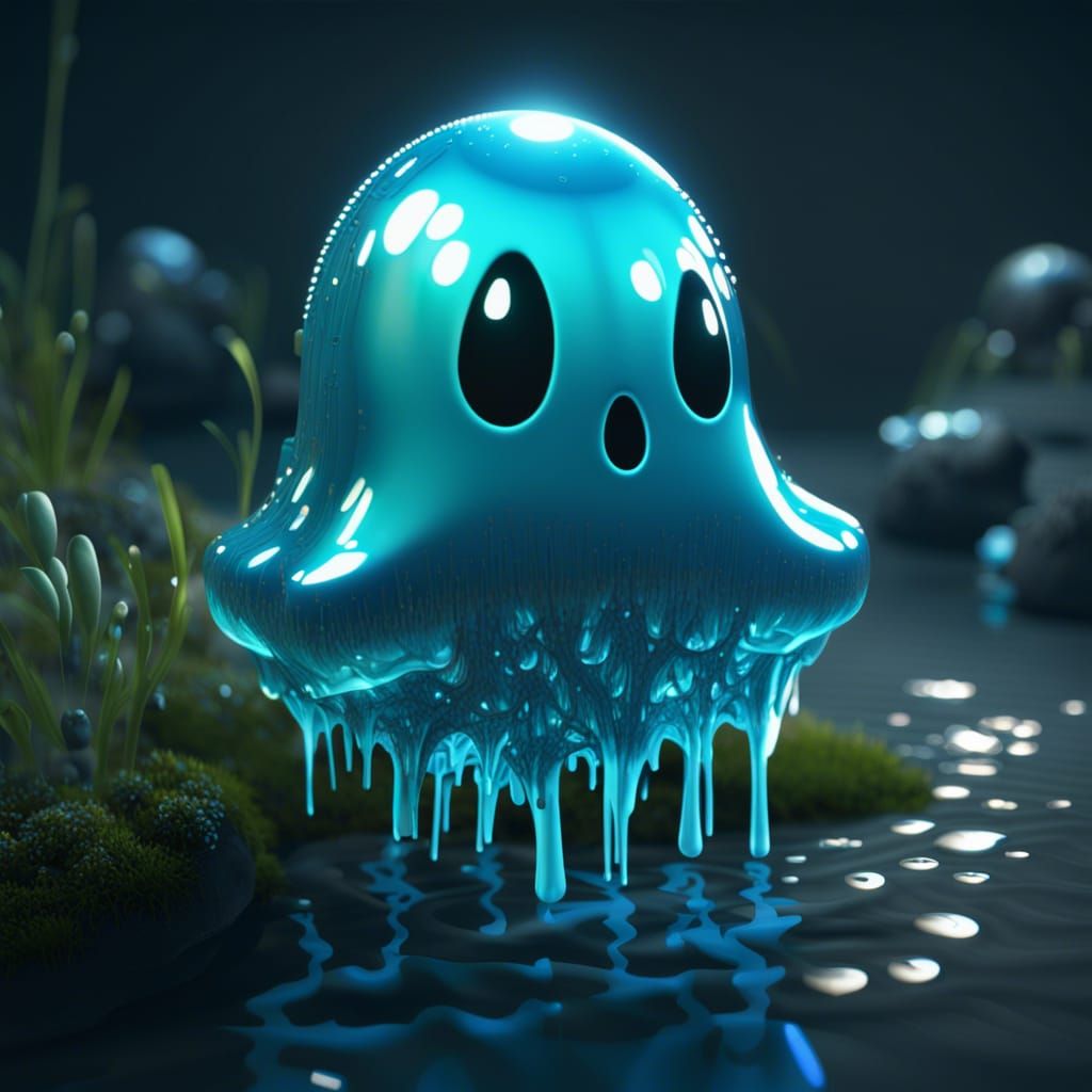 blue reflective ghost ,water drip splash,magnificent detailed shiny ...
