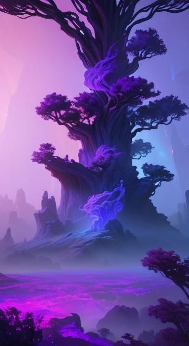 Time weave tree, film maver, light beam, front angle, blue-purple light ...