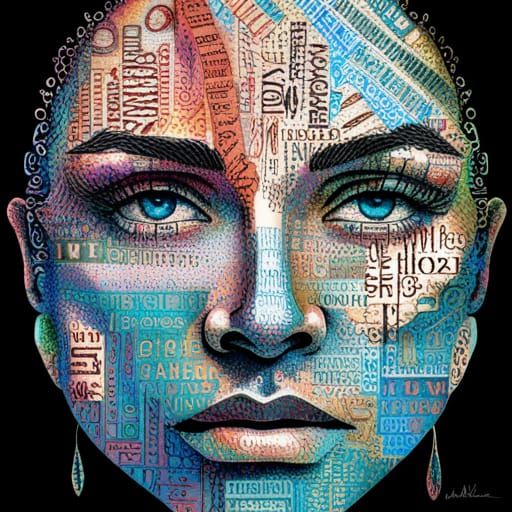 words create a female face made of words of love,peace,harmony ...