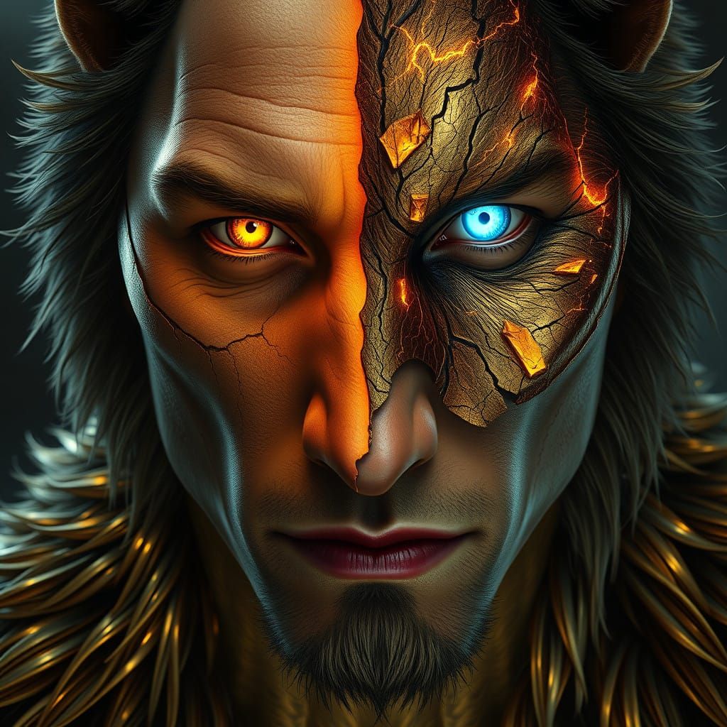 Photorealistic Portrait of a Haunting Wolf-Human H... - AI Art