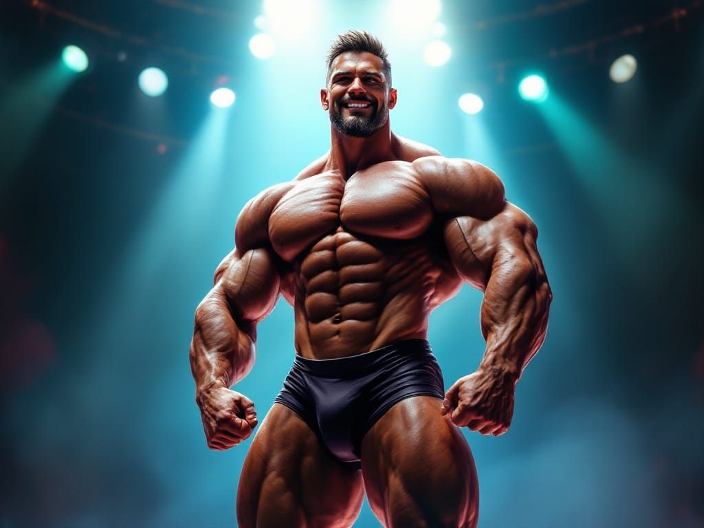 Happy bodybuilder - Confident Bodybuilder on Stage in Futuri...