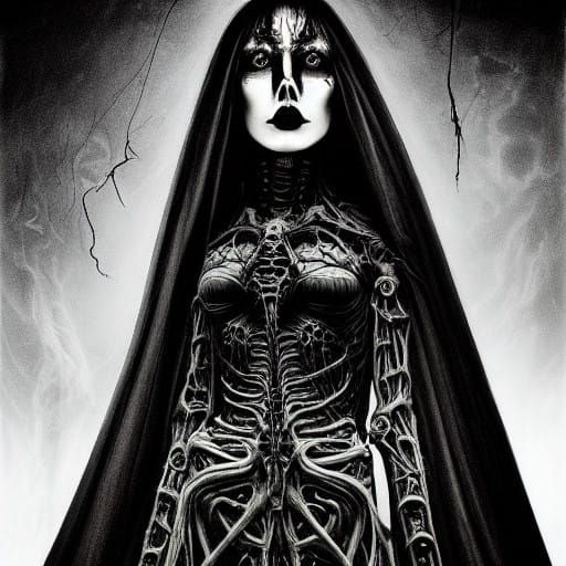 Goth Fashion Model in Haunting Coffee Shop Setting - AI Art