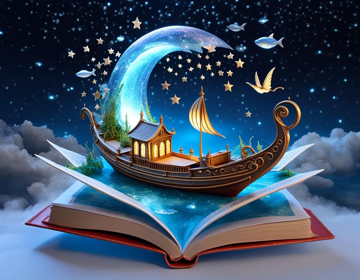 ((A 3D whimsical creation of a MESMERISING FAIRY BOAT coming out from ...