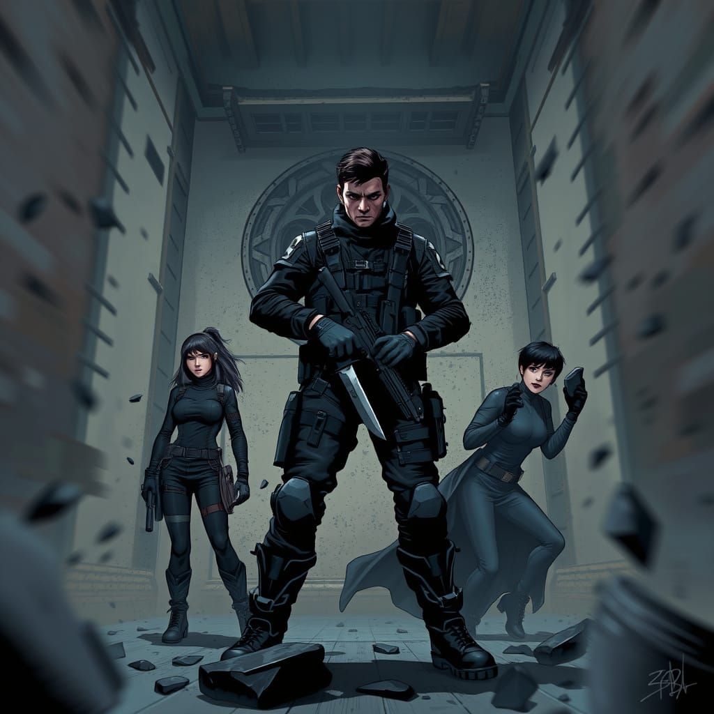 Nightshade Sisters in Tactical Action, Gritty Real... - AI Art