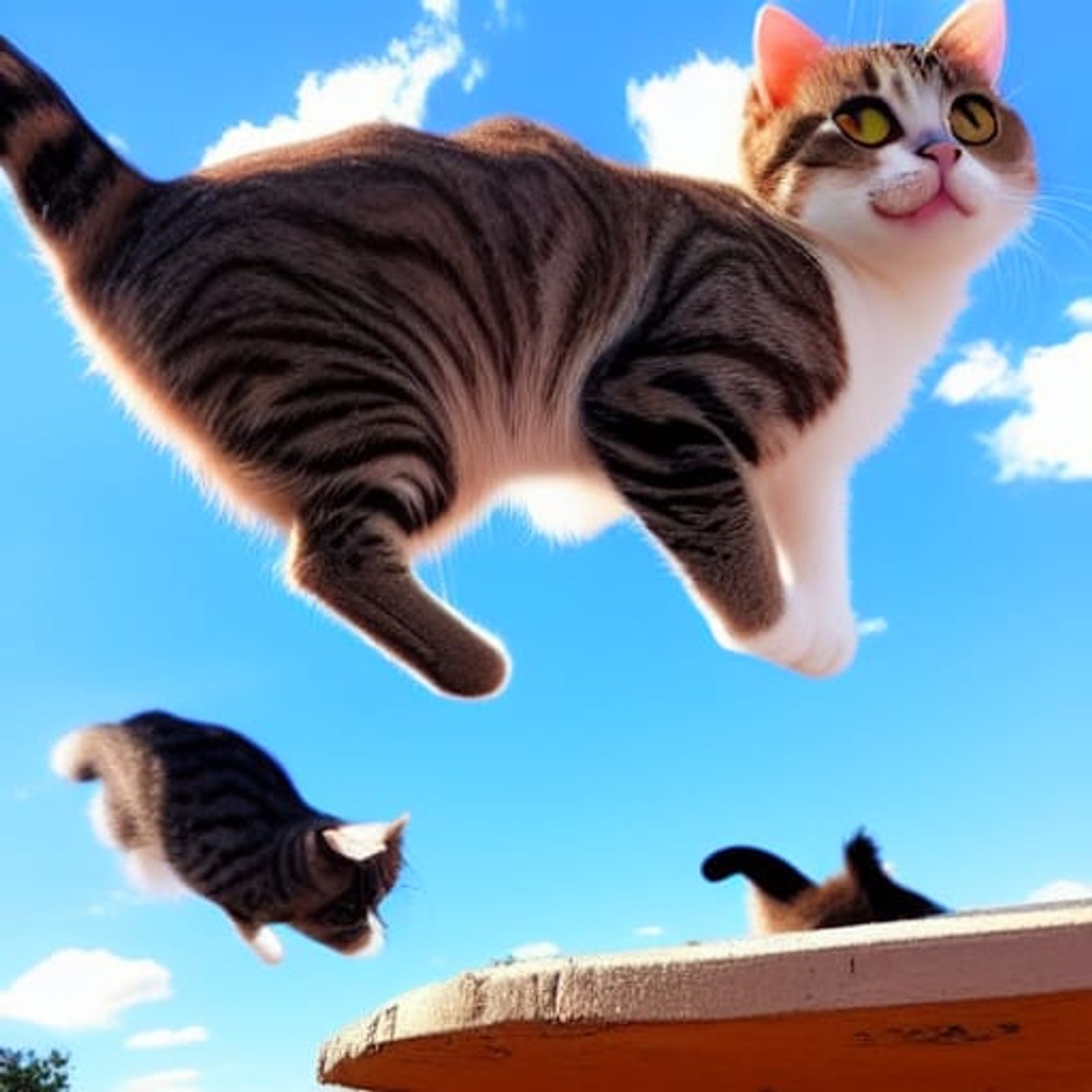 Cats are flying in blue sky. - AI Generated Artwork - NightCafe Creator