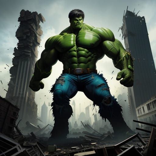 Mega Hulk - Muscular Green Hulk Smashes City in Dynamic Comi...