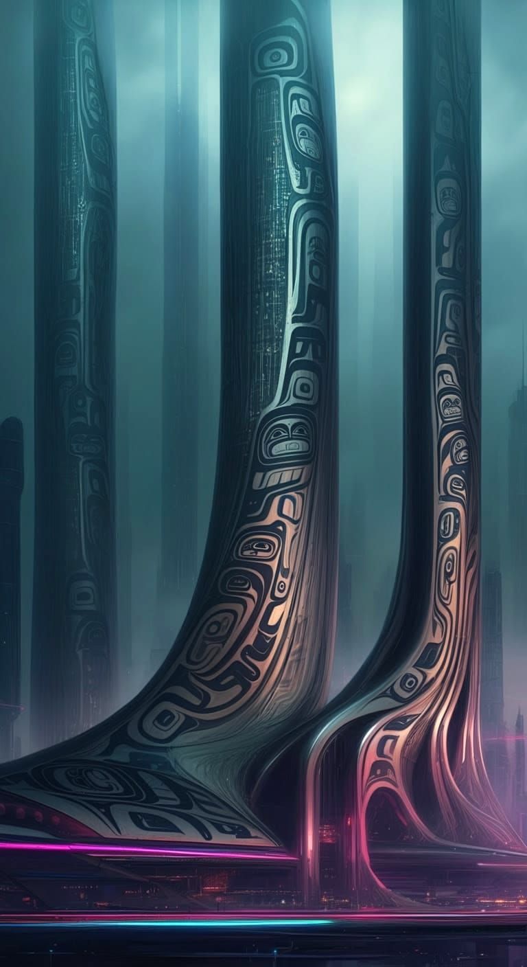 an AI interpretation of Haida totems