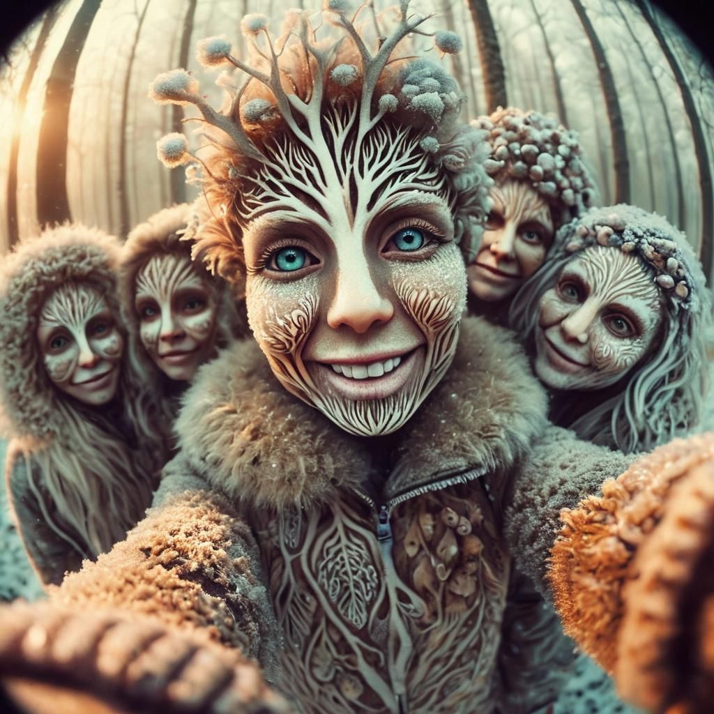 Hyperreal portrait photography. Close-up group selfie. Different ...