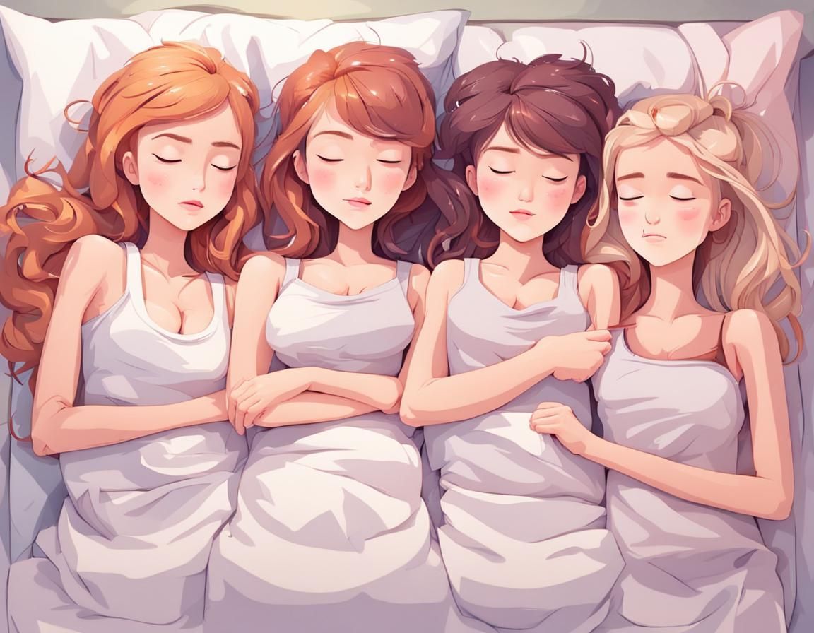 Four pretty girls are sleeping in one bed. - AI Generated Artwork ...