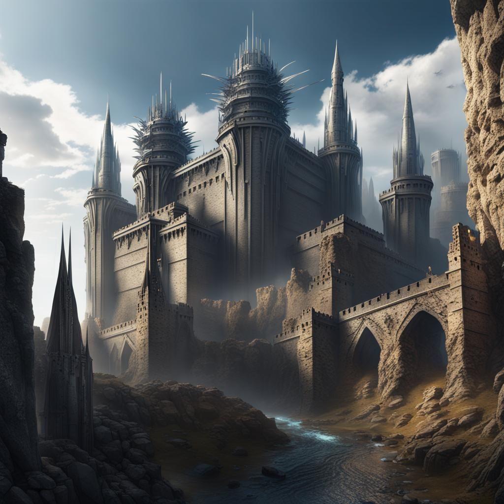 The Cyber Citadel: A towering fortress with sleek, metallic spires ...