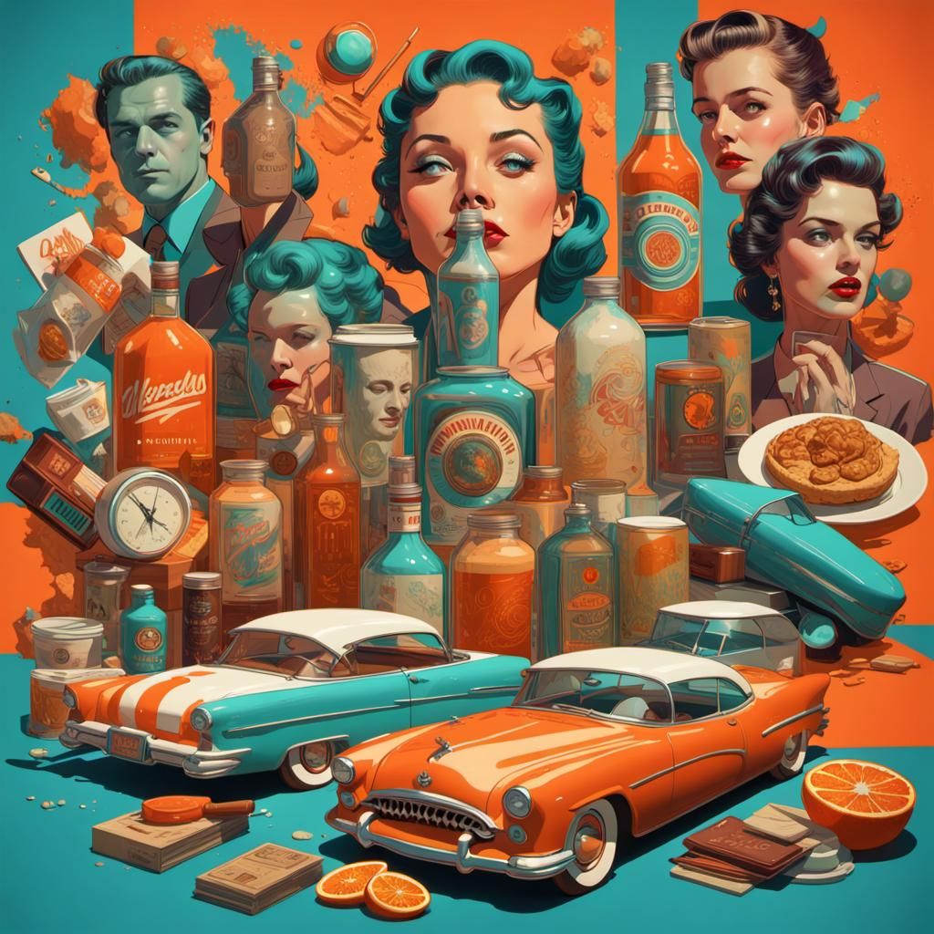 Pop art collage featuring items from 1950s American culture. - AI ...