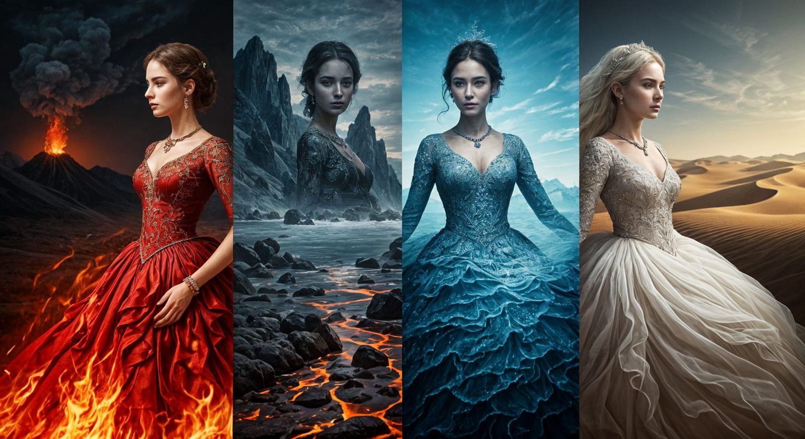The four elements - Four Goddesses of Nature in Harmonious O...