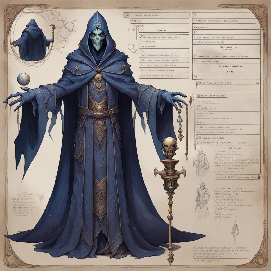 Hyperdetailed character sheet, an image and concept art of a D&D evil ...