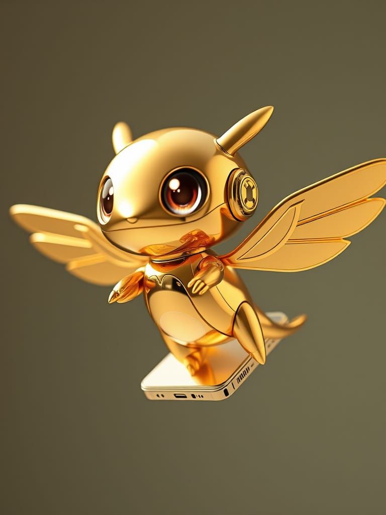 Modern Phone Creature in Aerodynamic, Golden Metal... - AI Art