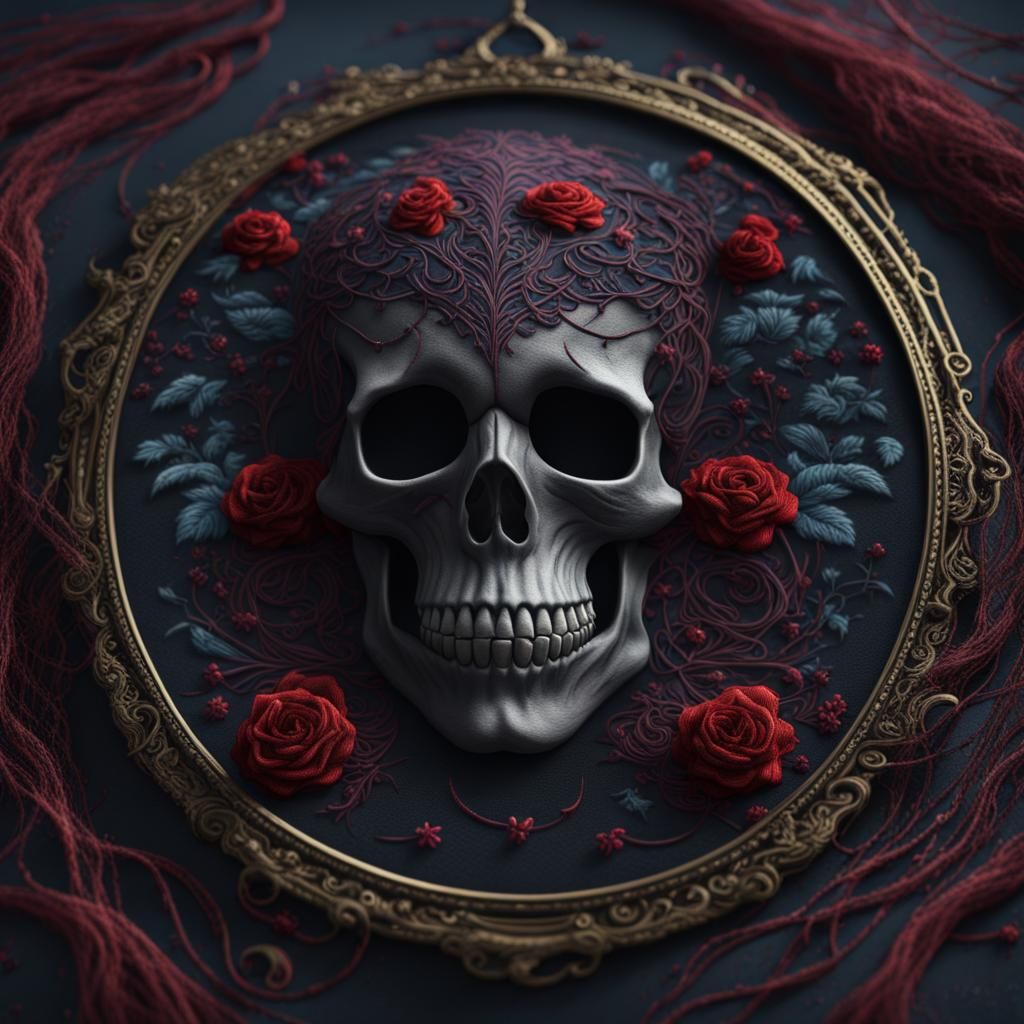 Goth embroidery, skull, embroidery threads, hoop, beautiful - AI ...