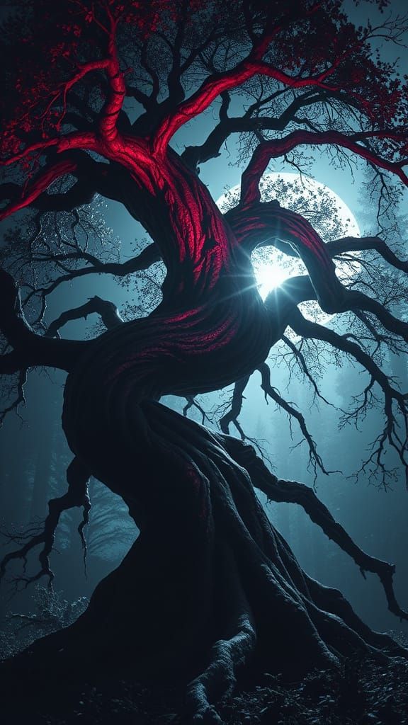 Surreal Dark Fantasy Tree in Foreboding Forest, Ma... - AI Art